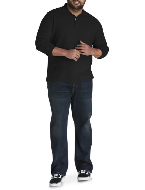 HARBOR BAY BY DXL Big & Tall Honeycomb Piqué Polo Shirt - Black