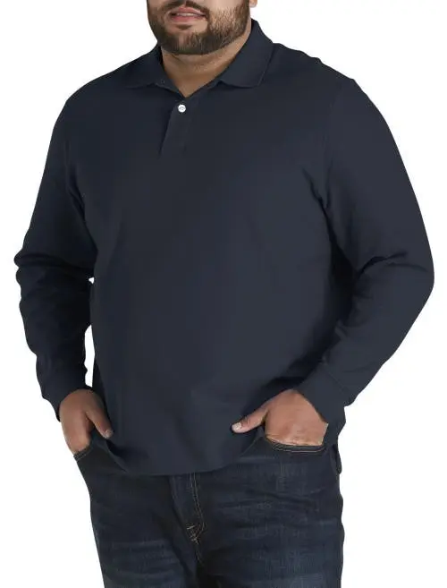 HARBOR BAY BY DXL Big & Tall Honeycomb Piqué Polo Shirt - Navy