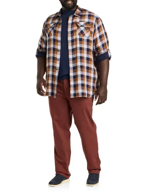 TRUE NATION BY DXL Plaid Rolled-sleeve Sport Shirt - Navy-glazed Ginger