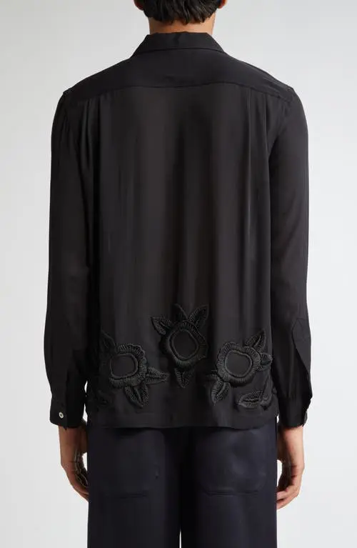 BODE Midnight Daffodil Long Sleeve Silk Button-up Shirt