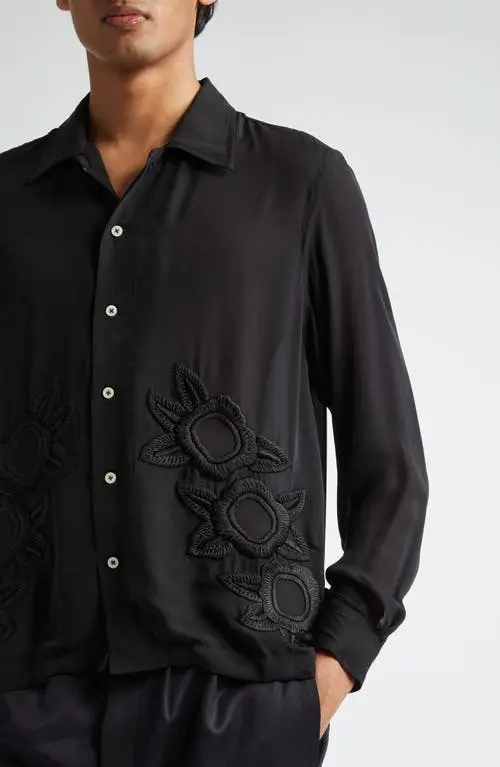 BODE Midnight Daffodil Long Sleeve Silk Button-up Shirt