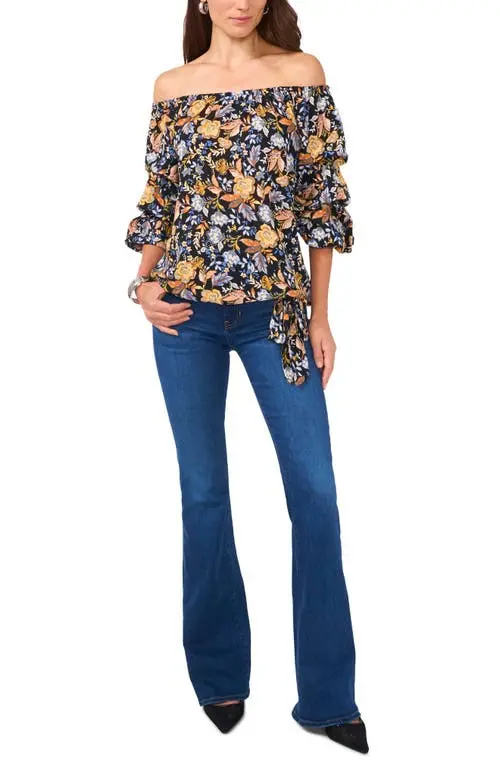 Vince Camuto Floral Off-the-shoulder Blouse - Rich Black
