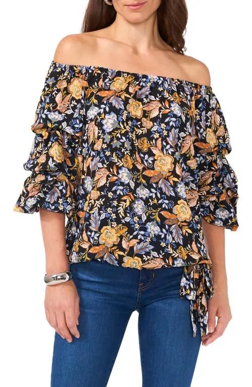Vince Camuto Floral Off-the-shoulder Blouse - Rich Black