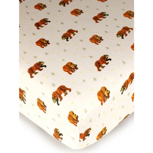 L'OVEDBABY X The Very Hungry Caterpillar Print Fitted Organic Cotton Crib Sheet - Brown Bear