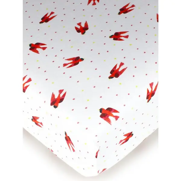 L'OVEDBABY X The Very Hungry Caterpillar Print Fitted Organic Cotton Crib Sheet - Red Bird