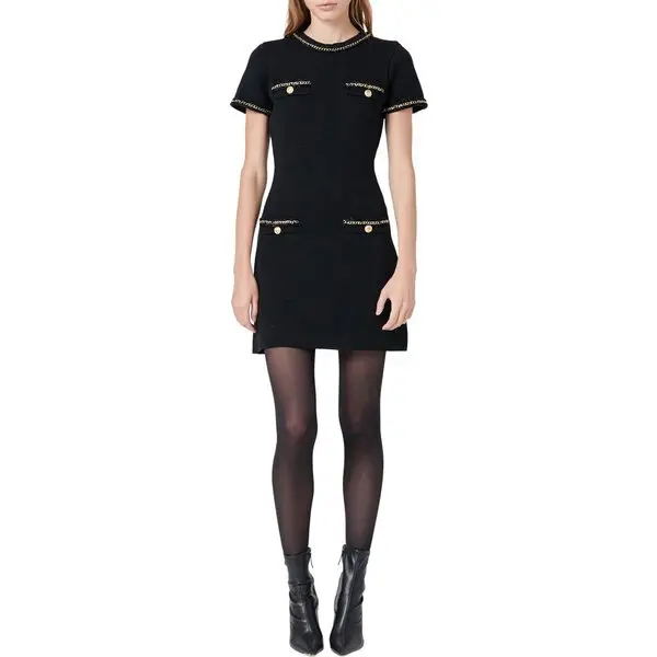 Endless Rose Chain Trim Sweater Mini Dress - Black