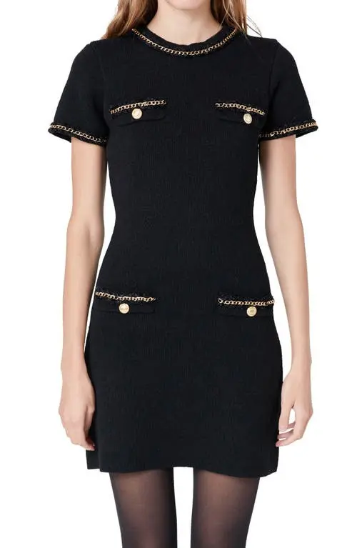 Endless Rose Chain Trim Sweater Mini Dress - Black