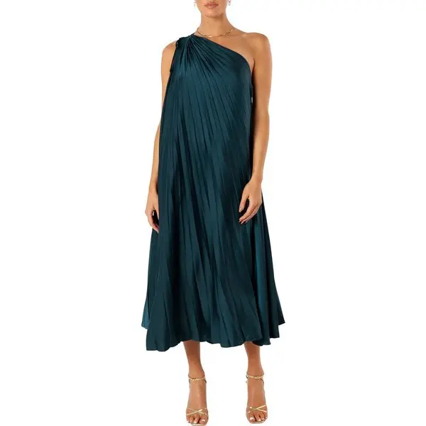 PETAL & PUP Selena Pleated One-shoulder Dress - Emerald