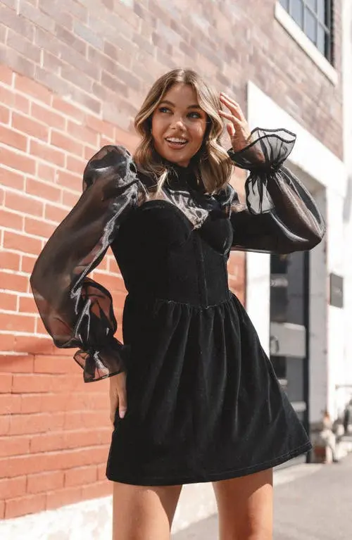 PETAL & PUP Blaire Organza & Velvet Mini Dress