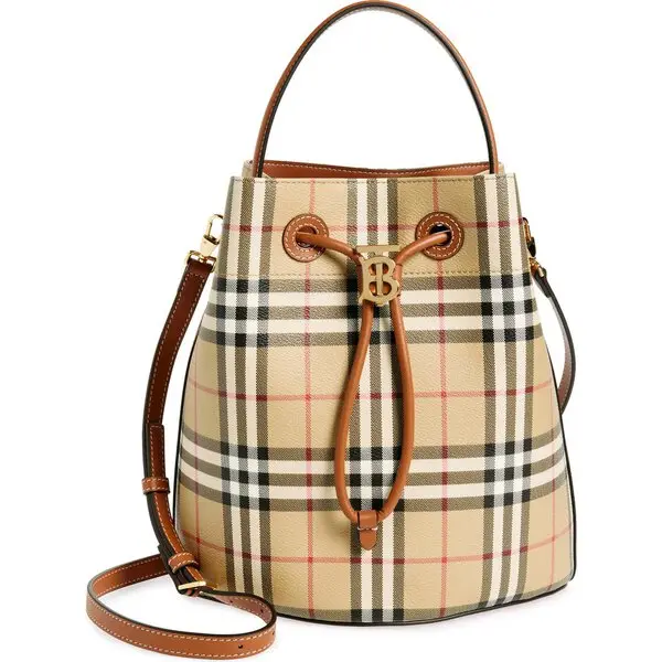 Burberry Check Coated Canvas Bucket Bag - Vntg Chk/ Briar Brown