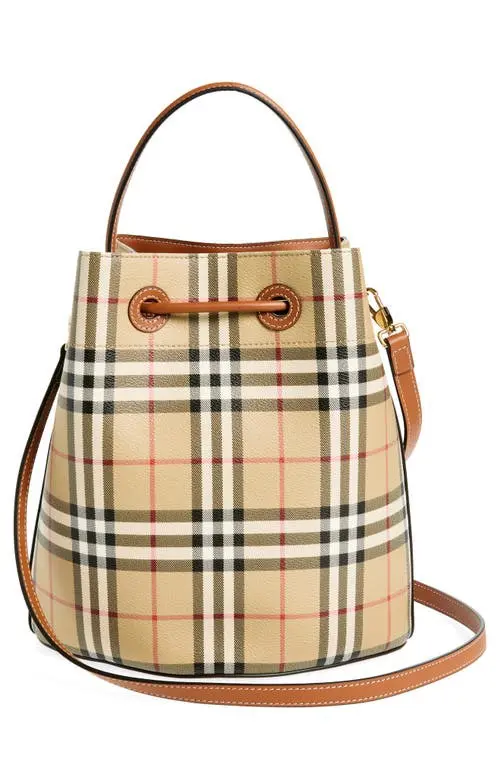 Burberry Check Coated Canvas Bucket Bag - Vntg Chk/ Briar Brown