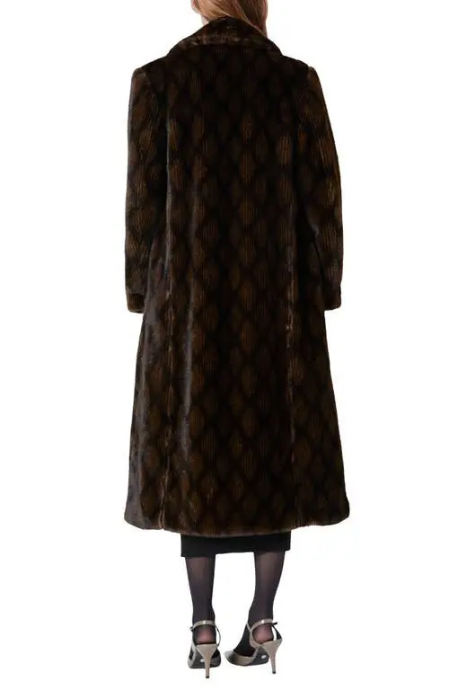 Endless Rose Diamond Pattern Faux Fur Longline Coat