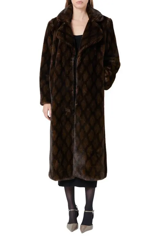 Endless Rose Diamond Pattern Faux Fur Longline Coat