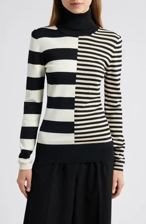Solid & Striped Greta Stripe Turtleneck Sweater - Noir / Brule / Khaki