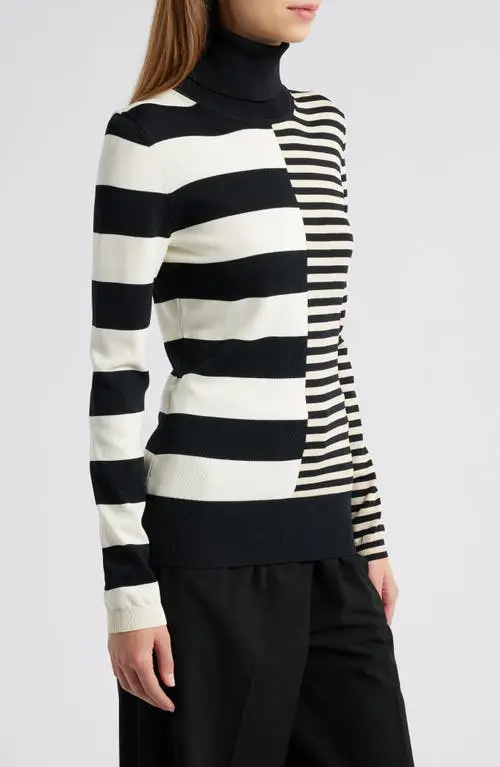 Solid & Striped Greta Stripe Turtleneck Sweater - Noir / Brule / Khaki