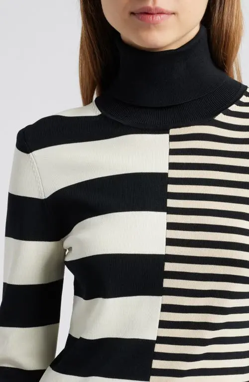 Solid & Striped Greta Stripe Turtleneck Sweater - Noir / Brule / Khaki