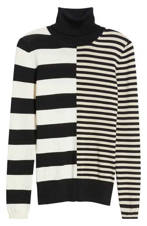 Solid & Striped Greta Stripe Turtleneck Sweater - Noir / Brule / Khaki