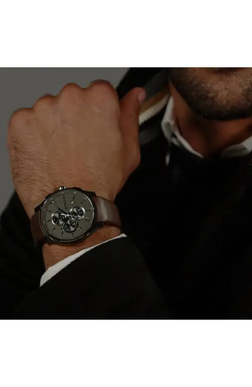 BOSS Chronograph Leather Strap Watch - Gray