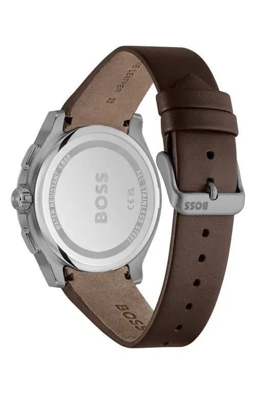BOSS Chronograph Leather Strap Watch - Gray
