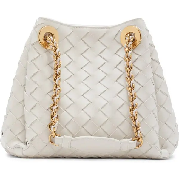 Bottega Veneta Small Intrecciato Leather Shoulder Bag - 9104 Chalk-m Brass