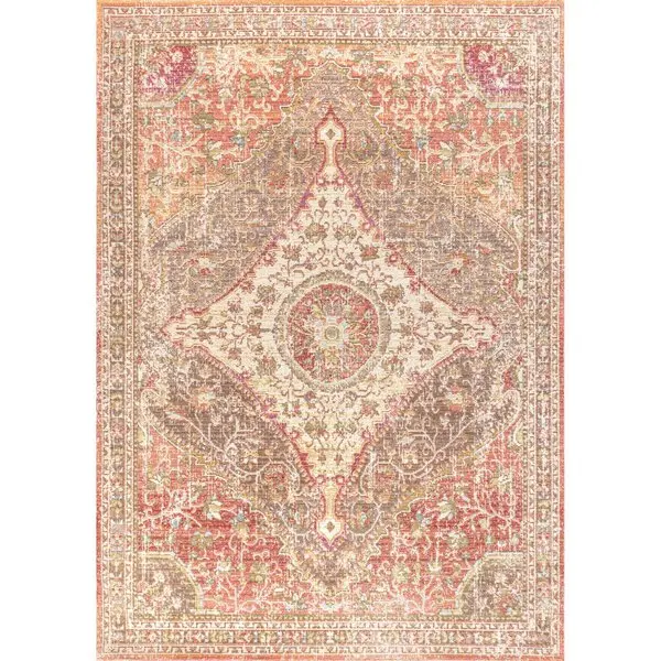 JONATHAN Y Petras Modern Ornate Medallion Area Rug - Brown/pink