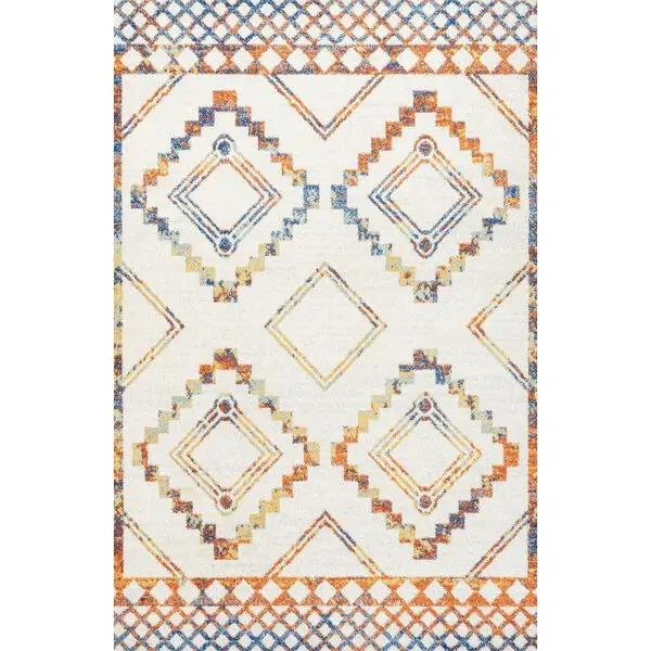 JONATHAN Y Amir Moroccan Beni Souk Area Rug - Ivory/blue/orange