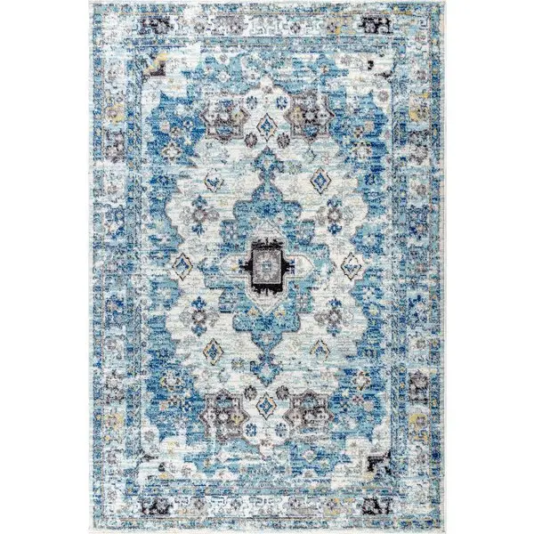 JONATHAN Y Modern Persian Boho Vintage Medallion Area Rug - Cream/blue