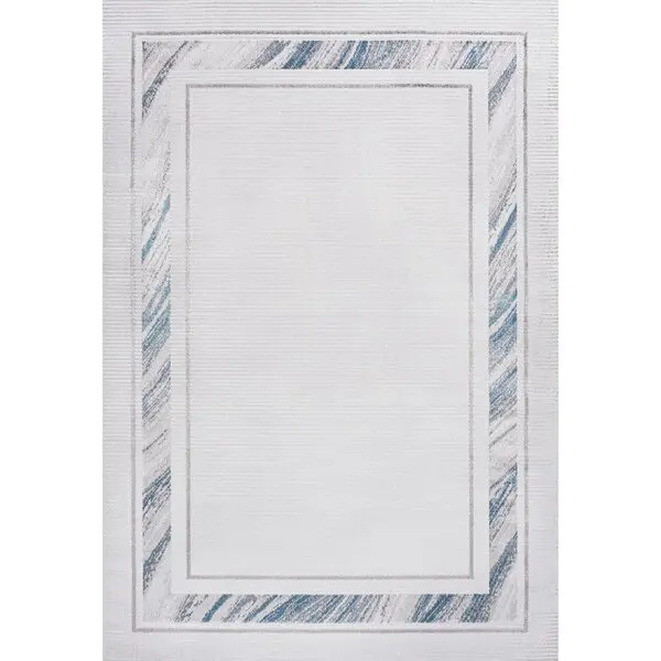 JONATHAN Y Athens Classic Border Marble Pattern High-low Area Rug - Silver/blue