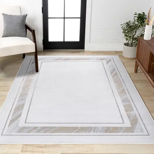 JONATHAN Y Athens Classic Border Marble Pattern High-low Area Rug - Silver/gold