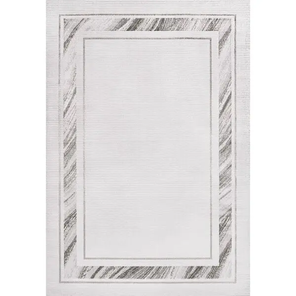 JONATHAN Y Athens Classic Border Marble Pattern High-low Area Rug - Silver/white