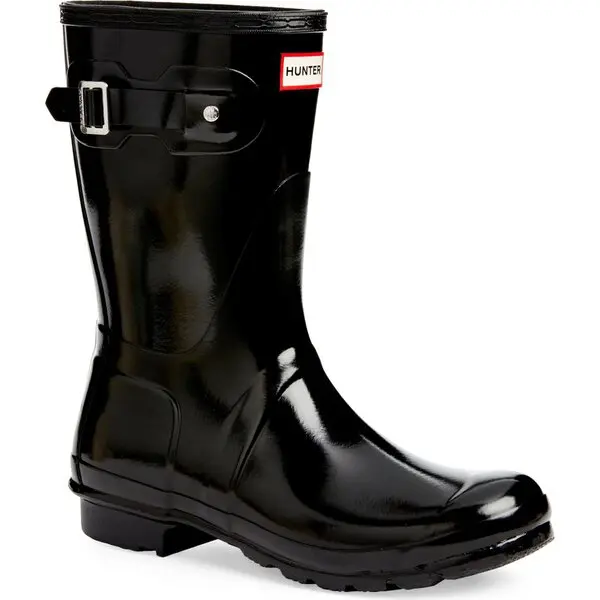 Hunter Original Tour Short Gloss Packable Rain Boot - Black
