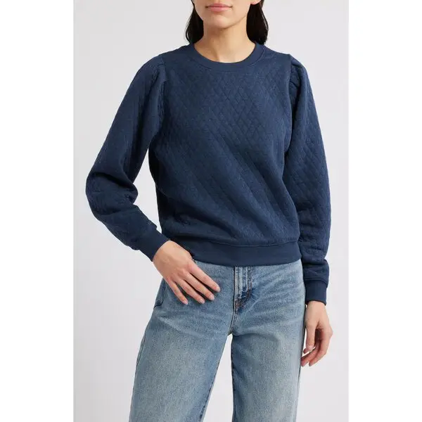 Marine Layer Corbet Quilted Sweatshirt - Navy Heather
