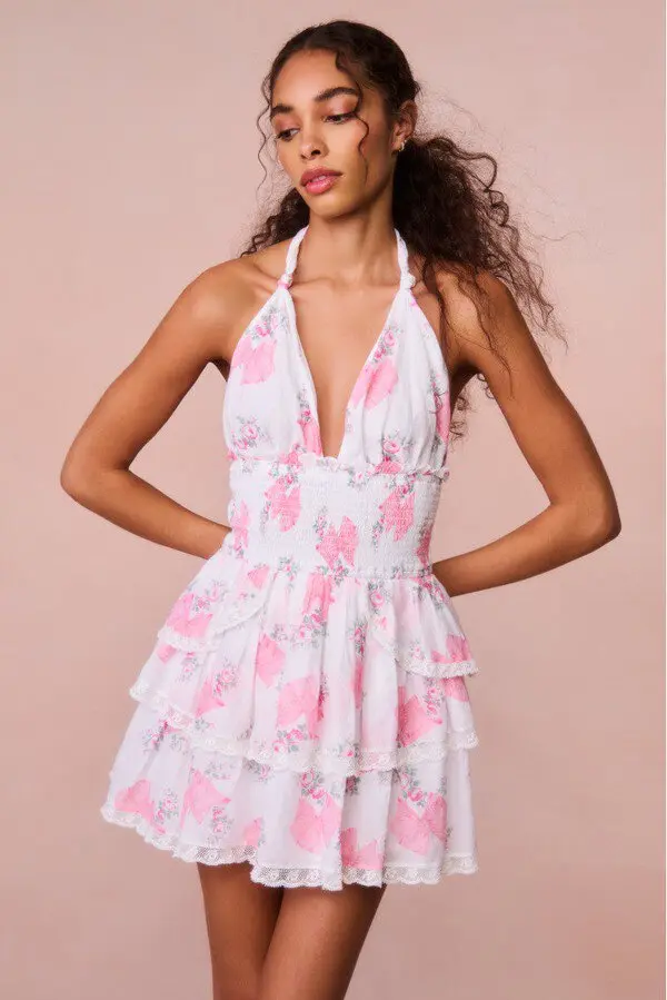 loveshackfancy deanna halter dress fuchsia Love Shack Fancy Deanna Dress Star