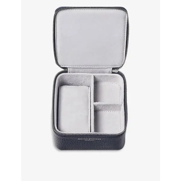 ASPINAL OF LONDON Logo-print Leather Watch And Ring Box - Navy