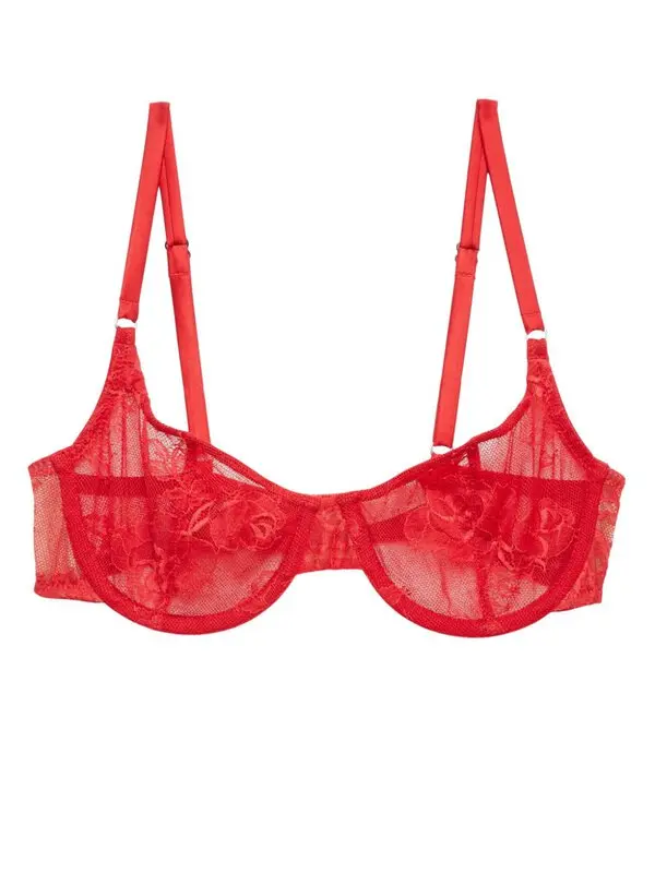 FLEUR DU MAL Bouquet Lace Scooped Balconette Bra - Red