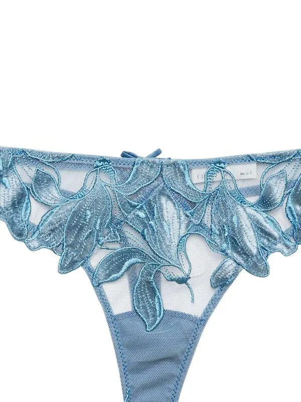 FLEUR DU MAL Velvet Lily Embroidered Thong
