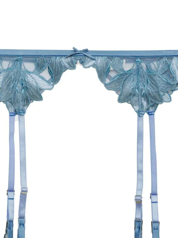 FLEUR DU MAL Velvet Lily Embroidered Garter Belt - Blue