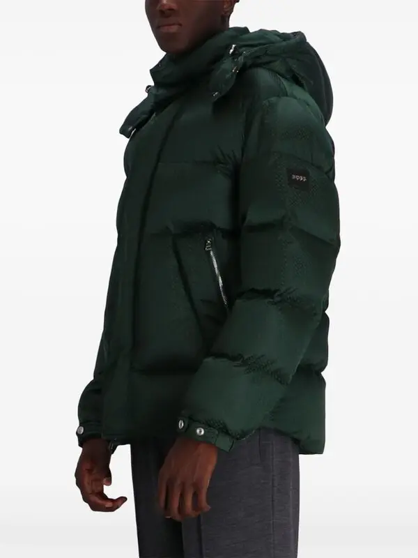 Hugo Boss Monogram-Jacquard Padded Jacket In Green 36% Off