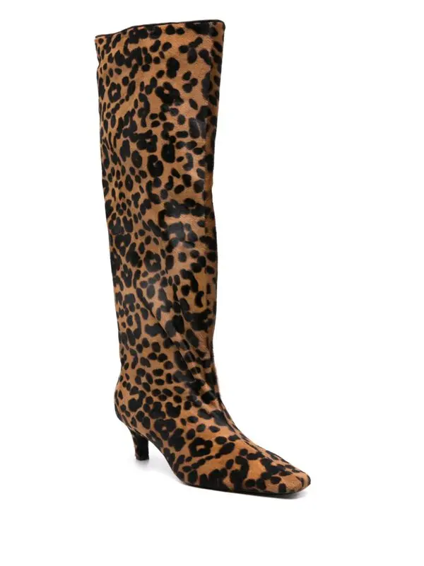 TOTEME 35mm Leopard Print Brushed Boots - Brown