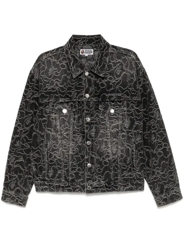 A BATHING APE Logo-embroidered Denim Jacket - Black