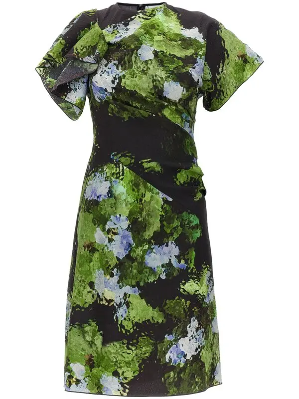 Victoria Beckham Floral Printed Midi Dress - Green