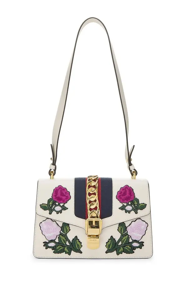 Gucci Floral Embroidered Leather Sylvie - White