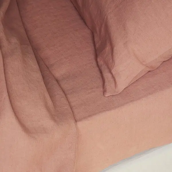PIGLET IN BED Linen Blend Fitted Sheet - Warm Clay