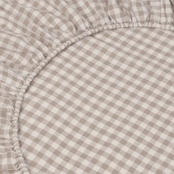 PIGLET IN BED Gingham Linen Blend Fitted Sheet - Mushroom Gingham