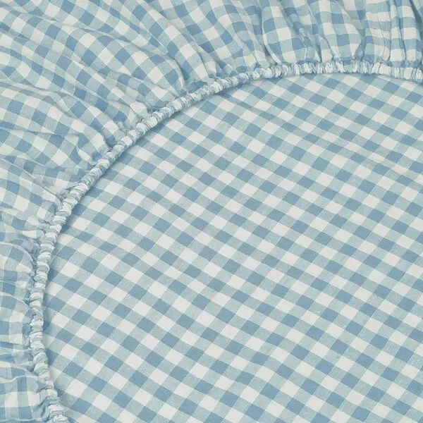 PIGLET IN BED Gingham Linen Blend Fitted Sheet - Warm Blue Gingham