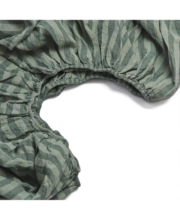 PIGLET IN BED Pembroke Stripe Linen Blend Fitted Sheet, King - Pine Green