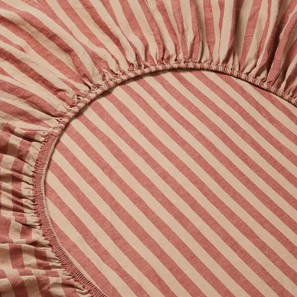 PIGLET IN BED Pembroke Stripe Linen Blend Fitted Sheet - Sandstone Red