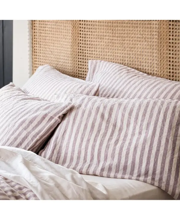 PIGLET IN BED Pembroke Stripe Linen Blend Pillowcases - Elderberry