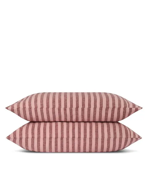 PIGLET IN BED Pembroke Stripe Linen Blend Pillowcases - Rhubarb/rose
