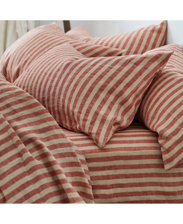 PIGLET IN BED Pembroke Stripe Linen Blend Pillowcases - Sandstone Red